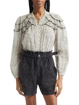 Isabel Marant Étoile Crista Polka Dot Ruffle Cotton Blouse - Ecru/black