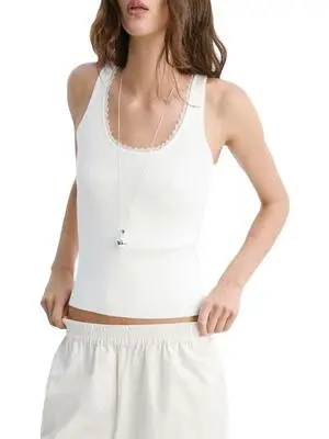 MANGO MANGO Rib Knit Lace Trim Scoop Neck Tank