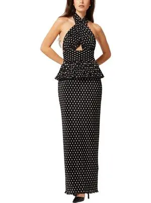 SEÑORITA Sofia Maxi Dress With Halterneck And Peplum Detail - Black
