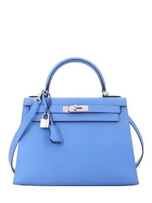 Hermès Kelly Handbag Epsom With Palladium Hardware 28 - Blue