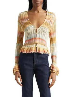 Cinq À Sept Edith Space Dyed Cardigan With Ruffle Details - Sunset Multi