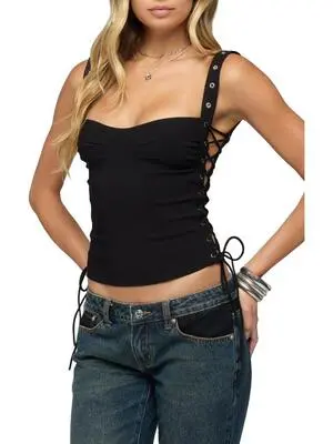 EDIKTED Corset Tank With Grommet Detail - Black