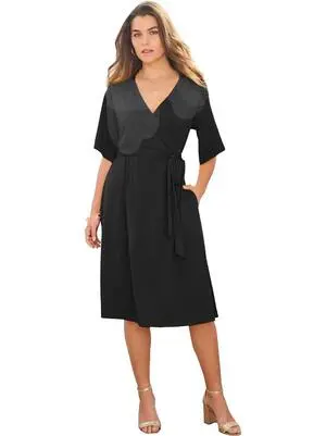 ROAMAN'S Short Sleeve Wrap Fit And Flare Dress - Black