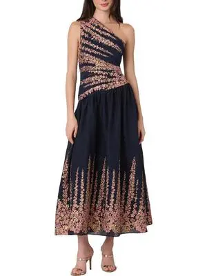 Shoshanna One-shoulder Floral Jacquard Maxi Dress - Navy Multi