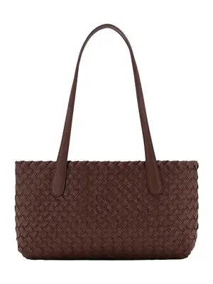 Mango Braided Faux Leather Tote Bag - Brown