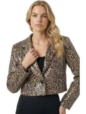 MODENAIRE Cropped Sequin Blazer - Tan