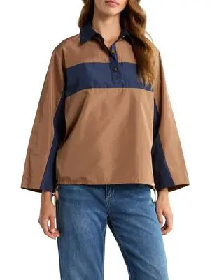 Rag & Bone Striped Cotton Rugby Shirt With Spread Collar - Camel