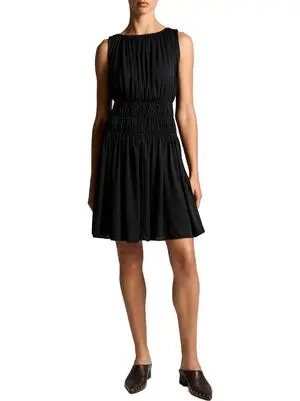 Vince Smocked Waist Mini Dress - Black