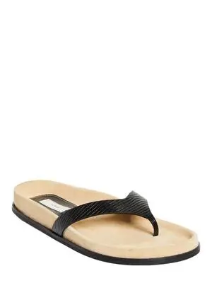 TOTEME Lizard Embossed Leather Flip Flops - Beige/black