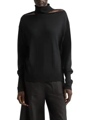 COURREGES Shoulder Cutout Merino Wool Mock Neck Sweater - Black