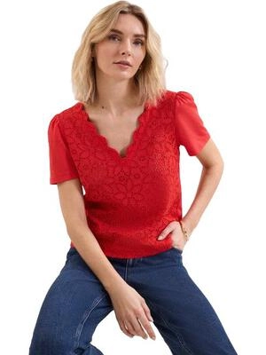PHASE EIGHT Freya Scallop V-neck T-shirt - Red