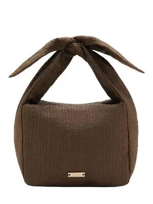 Mango Heidi Knotted Top Handle Bag With Gold Tone Chain Strap - Medium Brown