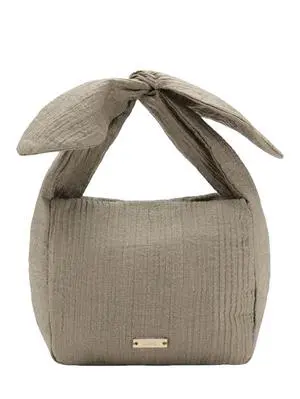 Mango Heidi Knotted Top Handle Bag With Gold Tone Chain Strap - Medium Grey