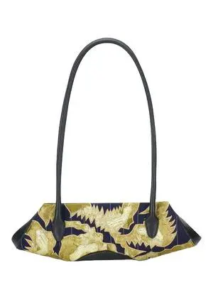 BEHNO Elizabeth Mini Leather Baguette Bag With Hand-applied Beadwork - Black/navy