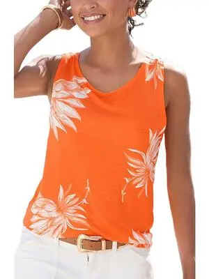 LASCANA LASCANA Sleeveless Floral Print Tank Top Orange Multi
