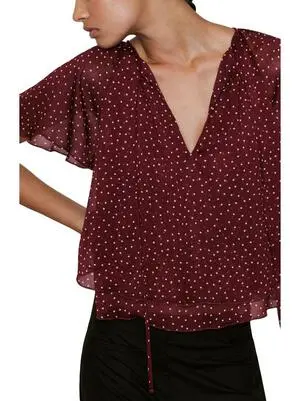 Mango Polka Dot Tie Neck Shirt - Maroon