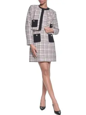 Karl Lagerfeld Paris Contrast Stitch Tweed Jacket - Bisque/black