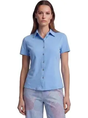 LORDS OF HARLECH Short Sleeve Merino Wool Shirt - Blue