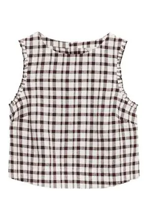 M&S M&S Gingham Ruffle Trim Linen Blend Crop Top
