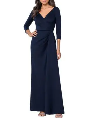 XSCAPE EVENINGS Ruched Scuba Knit Gown - Midnight