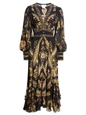 Camilla Long Sleeve Silk Maxi Dress With Crystal Embellishments - Taurus Rising