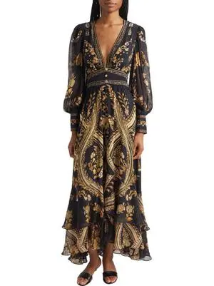 Camilla Long Sleeve Silk Maxi Dress With Crystal Embellishments - Taurus Rising