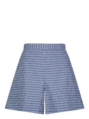Lela Rose Checked Seersucker A-line Shorts - Navy Multi