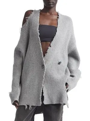HAIKURE Courtny Oversize Destroyed Ribbed Merino Wool Cardigan - Grey