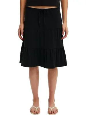 COTTON ON Maple Tiered Midi Skirt - Black