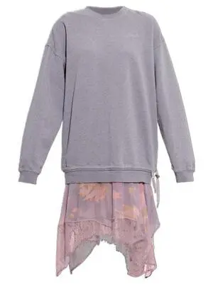 DIESEL® Sweatshirt Dress With Chiffon And Lace Skirt - Gray
