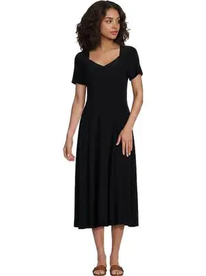 LANDS' END Silky Knit Sweetheart Neckline Midi Dress - Black