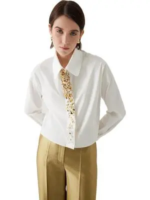 EXQUISE Audrey Embroidered Cotton Shirt - Ecru