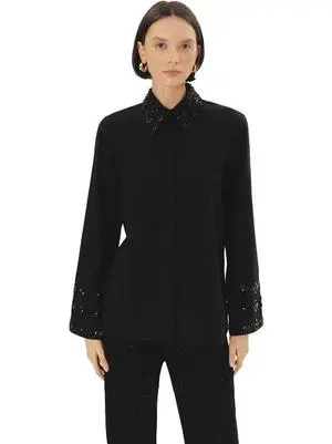 EXQUISE Billy Embroidered Cotton Shirt - Black