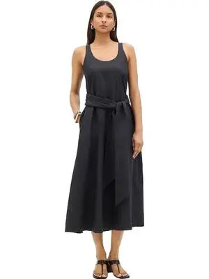 Another Tomorrow Sarong Linen Midi Dress - Black