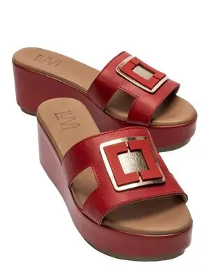 FOREVER & ALWAYS SHOES Hiola Leather Platform Sandal - Red