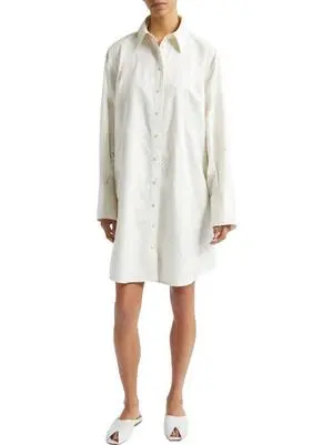 Derek Lam 10 Crosby Piper Long Sleeve Shirtdress With Tonal Embroidery - Bone/bone