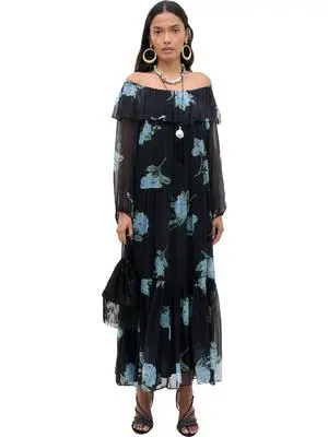 RIXO RIXO Lela Peonies Scatter Charcoal Dress