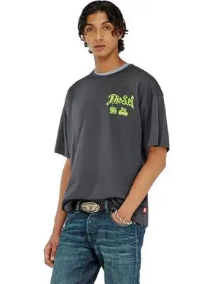 DIESEL® Cotton T-shirt With Flock Graphic - Charcoal