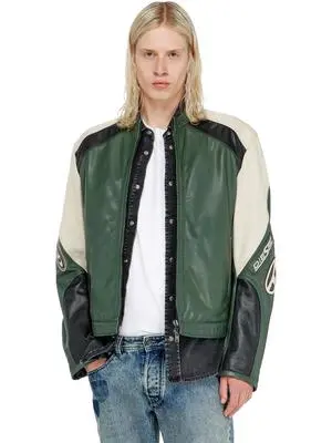 DIESEL® Color-block Perforated Leather Biker Jacket - Multicolor