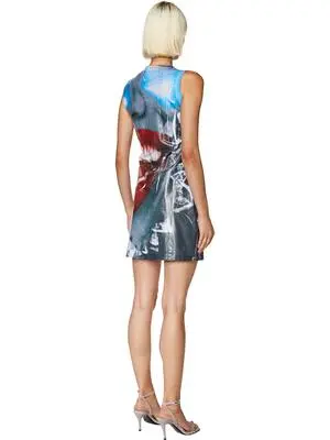DIESEL® Mini Dress With Sublimated Face Print And Foil Coating - Blue