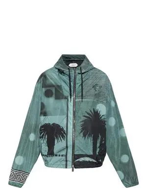 Versace Sunset Palms" Printed Zip-up Bomber Jacket - Green