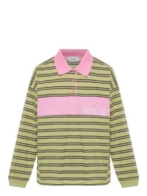 Versace Long Sleeve Striped Polo Shirt - Green