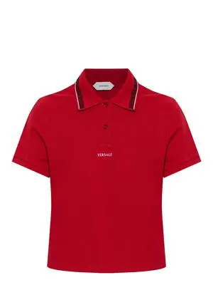Versace Embroidered Logo Piqué Cotton Polo Shirt - Red