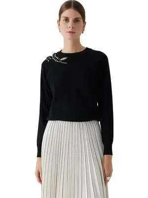 EXQUISE Afsaneh Hand-embroidered Crewneck Knit Blouse - Black