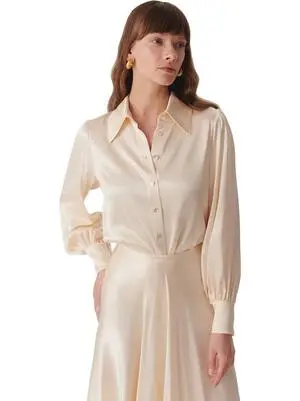 EXQUISE Kaia Satin Shirt - Ecru