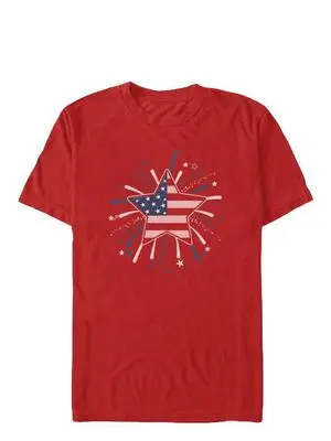 LOST GODS American Star Flag Fireworks Graphic T-shirt - Red