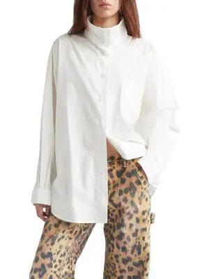 R13 Stand Collar Button-up Shirt - White