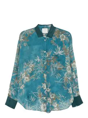FORTE_FORTE FORTE FORTE Jade Green Floral Print Cotton And Silk Shirt Multicolor