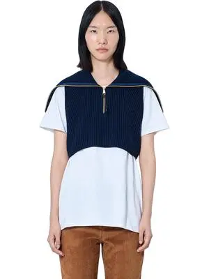 Moncler Ribbed Knit Vest With Zip-front Fastening - Blue