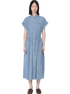 Miu Miu MIU MIU Vertical Stripe Cotton Poplin Button-Down Midi Dress Blue